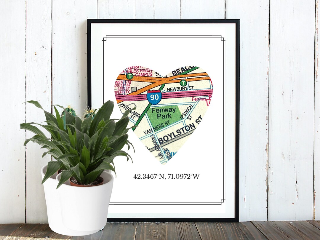 Fenway Park Map, Digital Download Print, Fenway Park Boston, Map Heart ...
