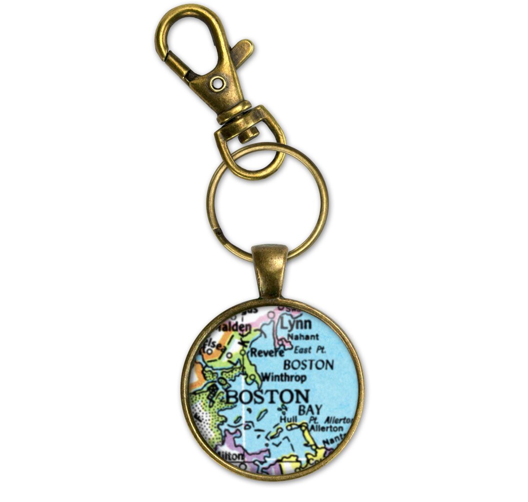 Boston Massachusetts Vintage Map Keychain - Etsy