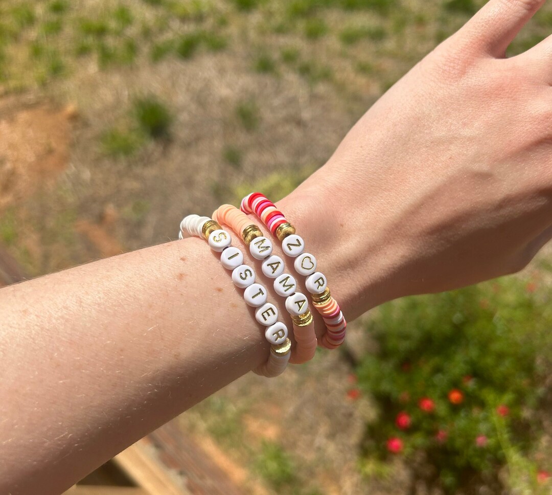 Custom Name Bracelet, Gold Disc, Polymer Clay Disc Bracelet, Stack ...