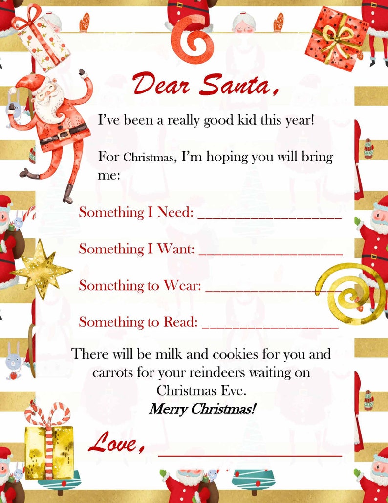 Printable Christmas Kid's Dear Santa Letter and Coloring Page Bundle ...
