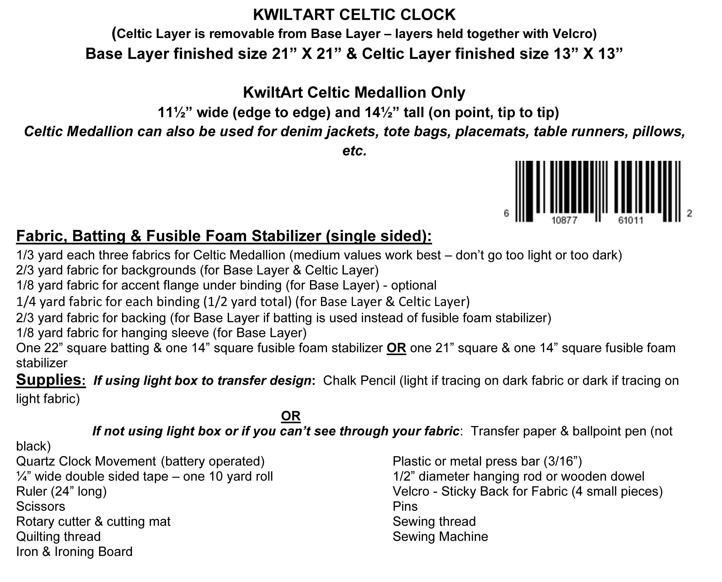 Kwiltart Celtic Clock Quilt Pattern - Etsy