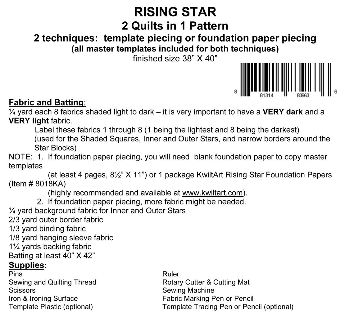 Rising Star 2 in 1 Quilt Pattern Digital File Download - Etsy
