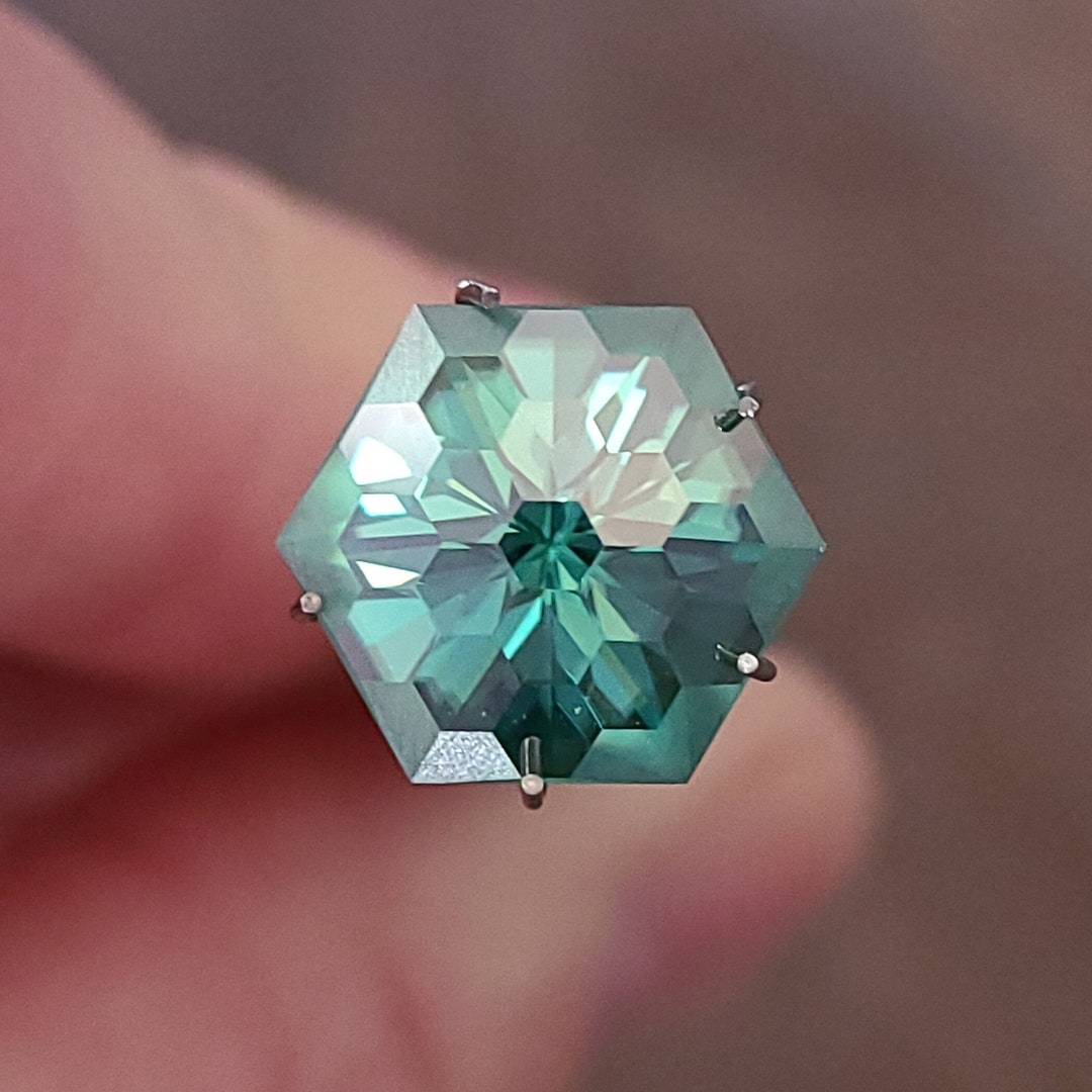 4.37ct Cyan Moissanite Hexagon Loose Gemstone Blue Green James Webb Space Telescope - Etsy