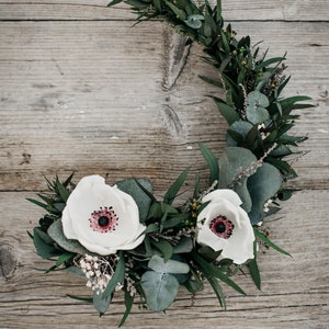 CHIRA | White Greenery Bridal Wreath With Eucalyptus / Floral Crown for ...