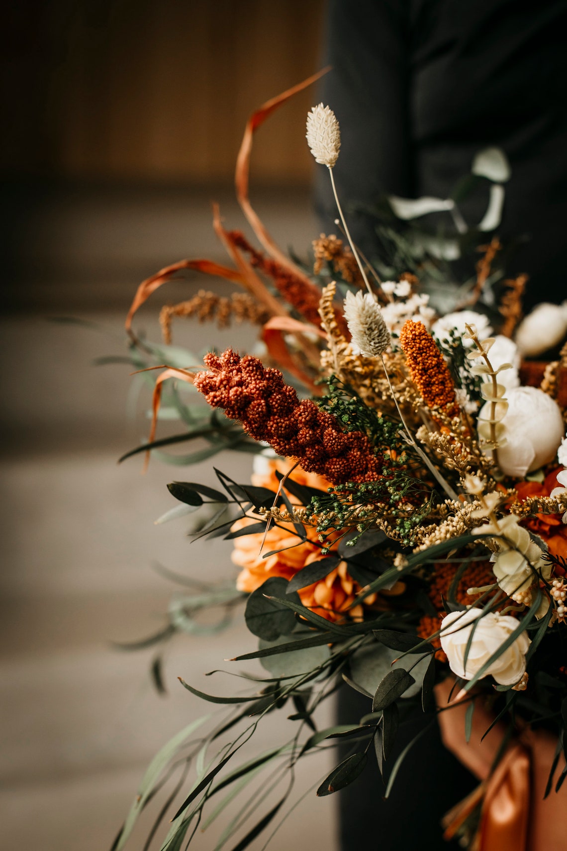 JEMIMA Bouquet | Wild Orange Brown White Greenery Wedding Bouquet ...