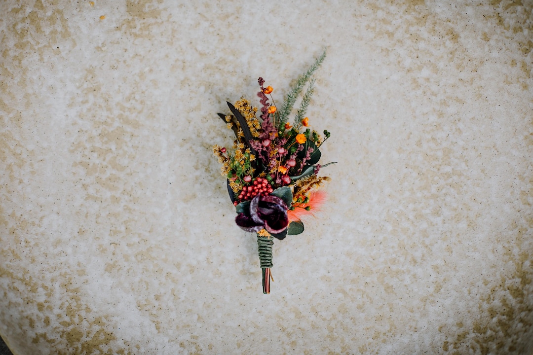 MEGANI Buttonhole | Wild Burnt Orange Terracotta Purple Fuchsia Boho ...