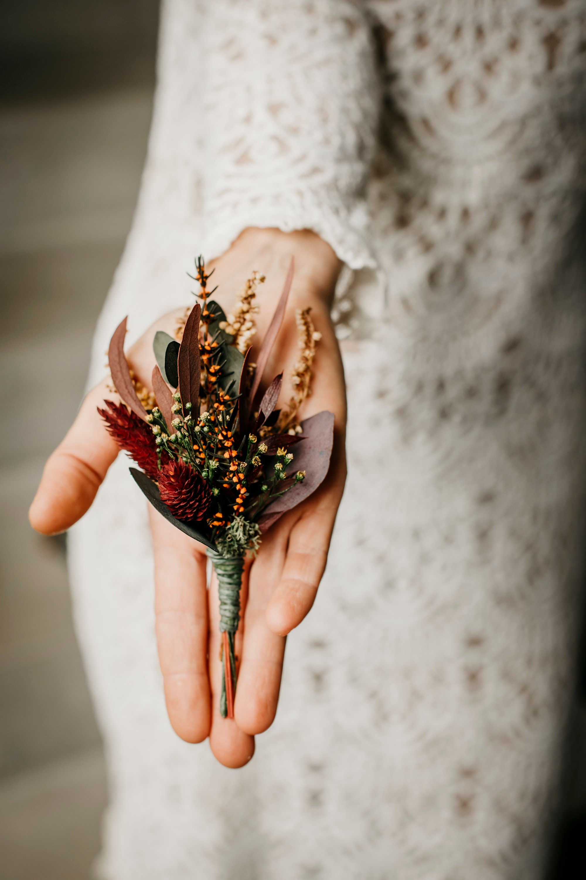 MAKHANI Buttonhole | Red Burgundy Hydrangea Autumn-orange Wedding ...