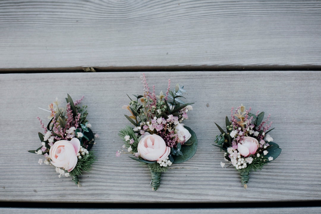 JADIDA Buttonhole | Peach, Blush and Violet Groomsmen Buttonhole With ...