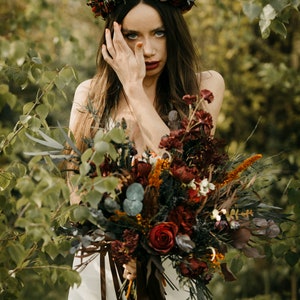 HAYLANA Tiara | Dark Burgundy Red Plum Burnt Orange Black Floral Half ...