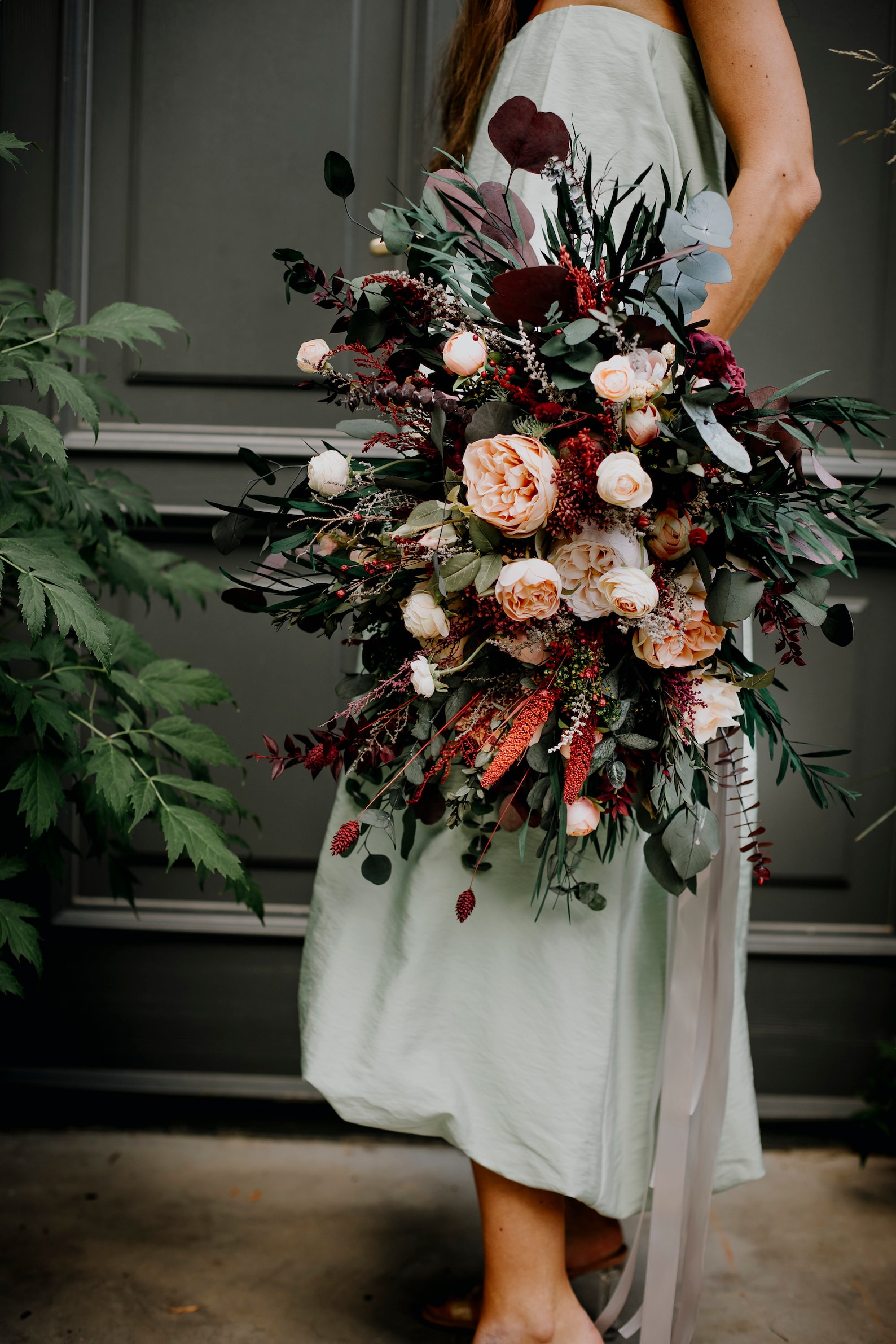 SLAVENA Bouquet Ivory Light Peach Burgundy Larger Bouquet / Boho Floral ...