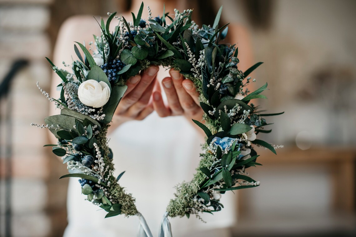 BSABA Light blue white wreath with eucalyptus / floral crown | Etsy