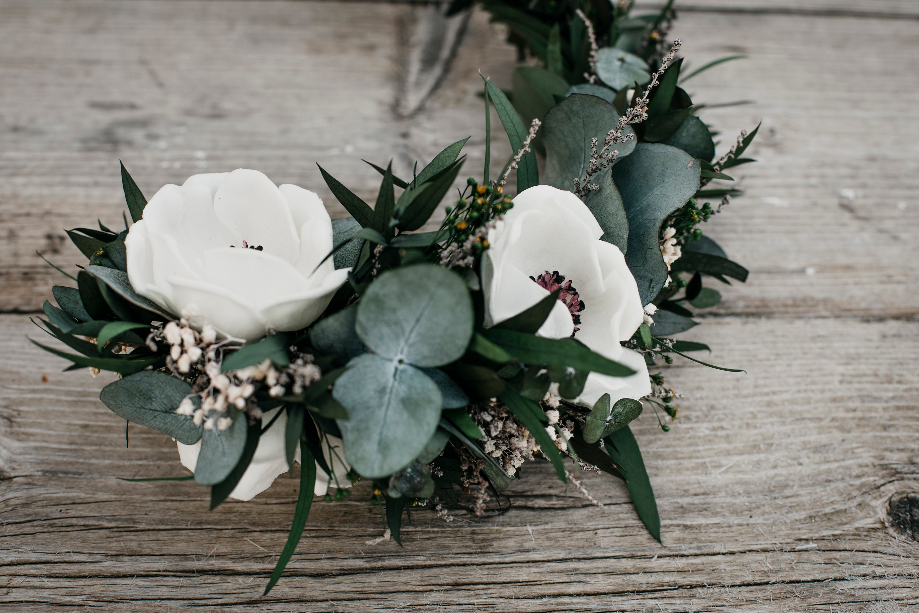 CHIRA | White Greenery Bridal Wreath With Eucalyptus / Floral Crown for ...