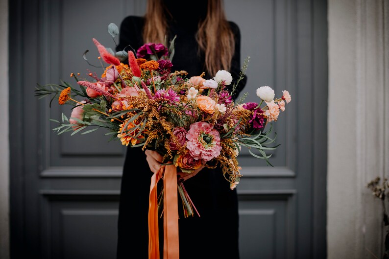 MEGANI Bouquet Wild Burnt Orange Terracotta Purple Fuchsia - Etsy