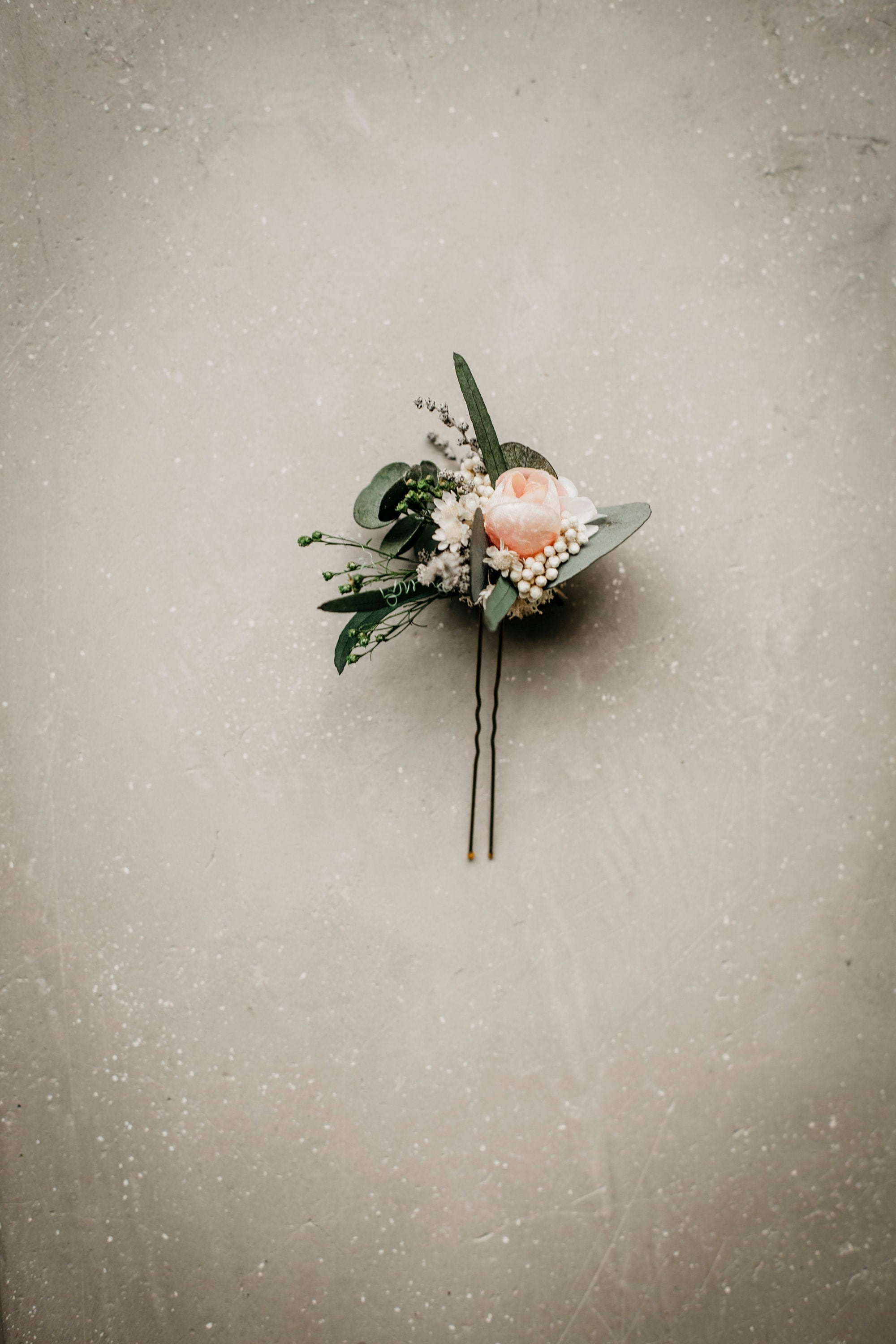 FEMME pin Greenery peach ivory pin with eucalyptus / Bridal | Etsy