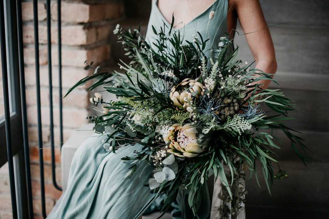 BRITTON | Bridal Bouquet in Green/light Blue/white/ivory Tones / Boho ...