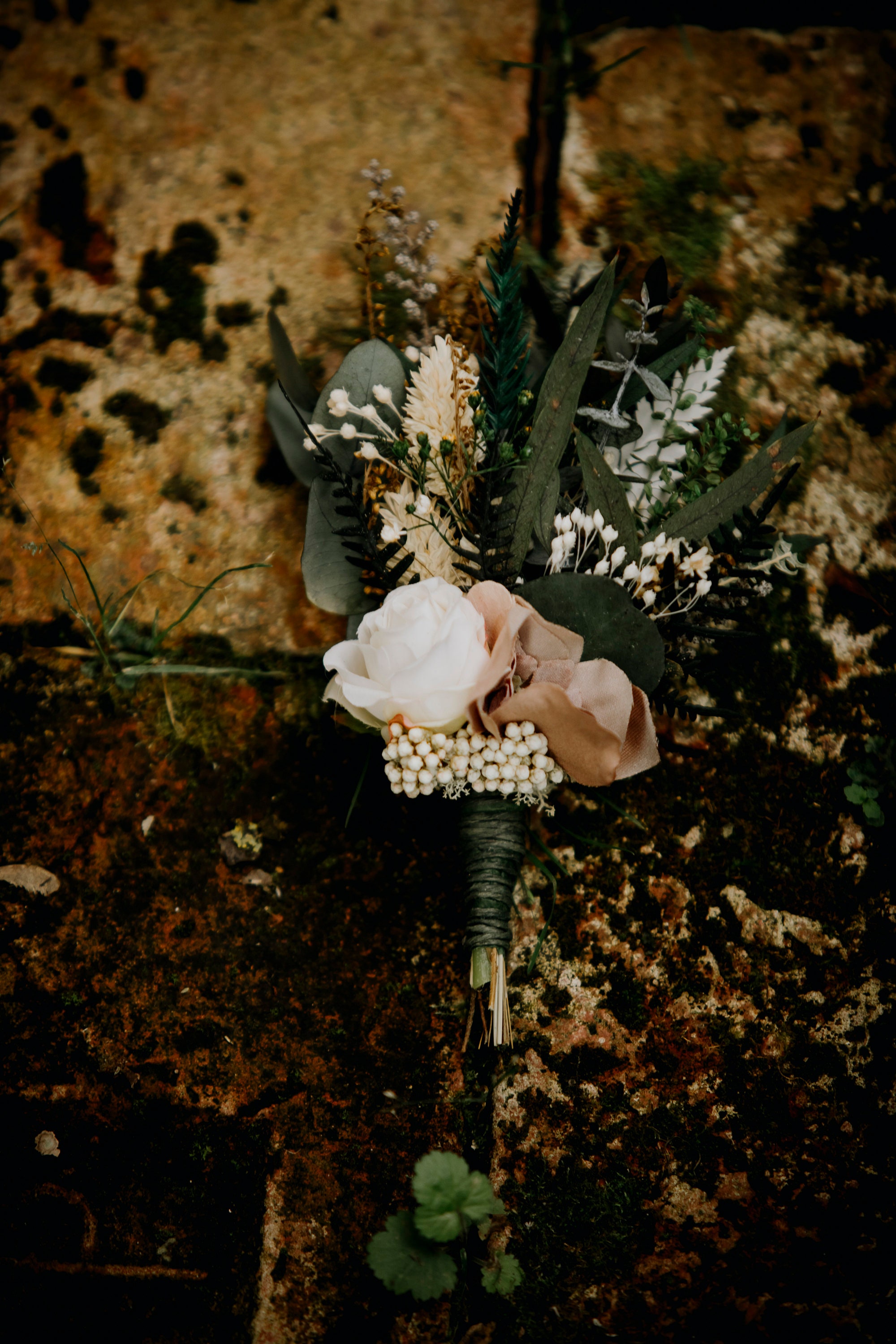 SYREETA Standard Buttonhole | White Champagne Tans Greenery Tones With ...