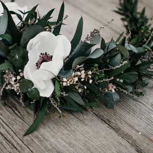 CHIRA | White Greenery Bridal Wreath With Eucalyptus / Floral Crown for ...