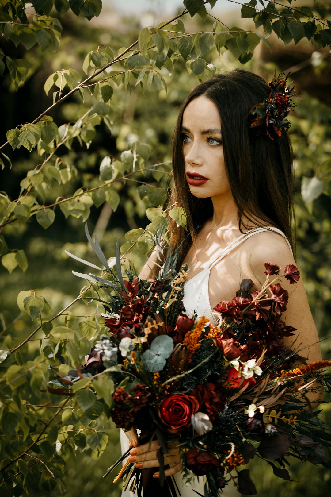 HAYLANA Bouquet | Dark Burgundy Red Plum Burnt Orange Black Tones ...