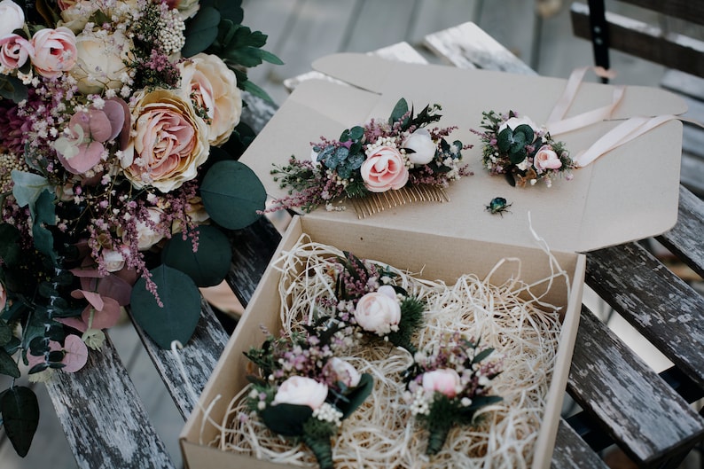 JADIDA Buttonhole | Peach, Blush and Violet Groomsmen Buttonhole With ...