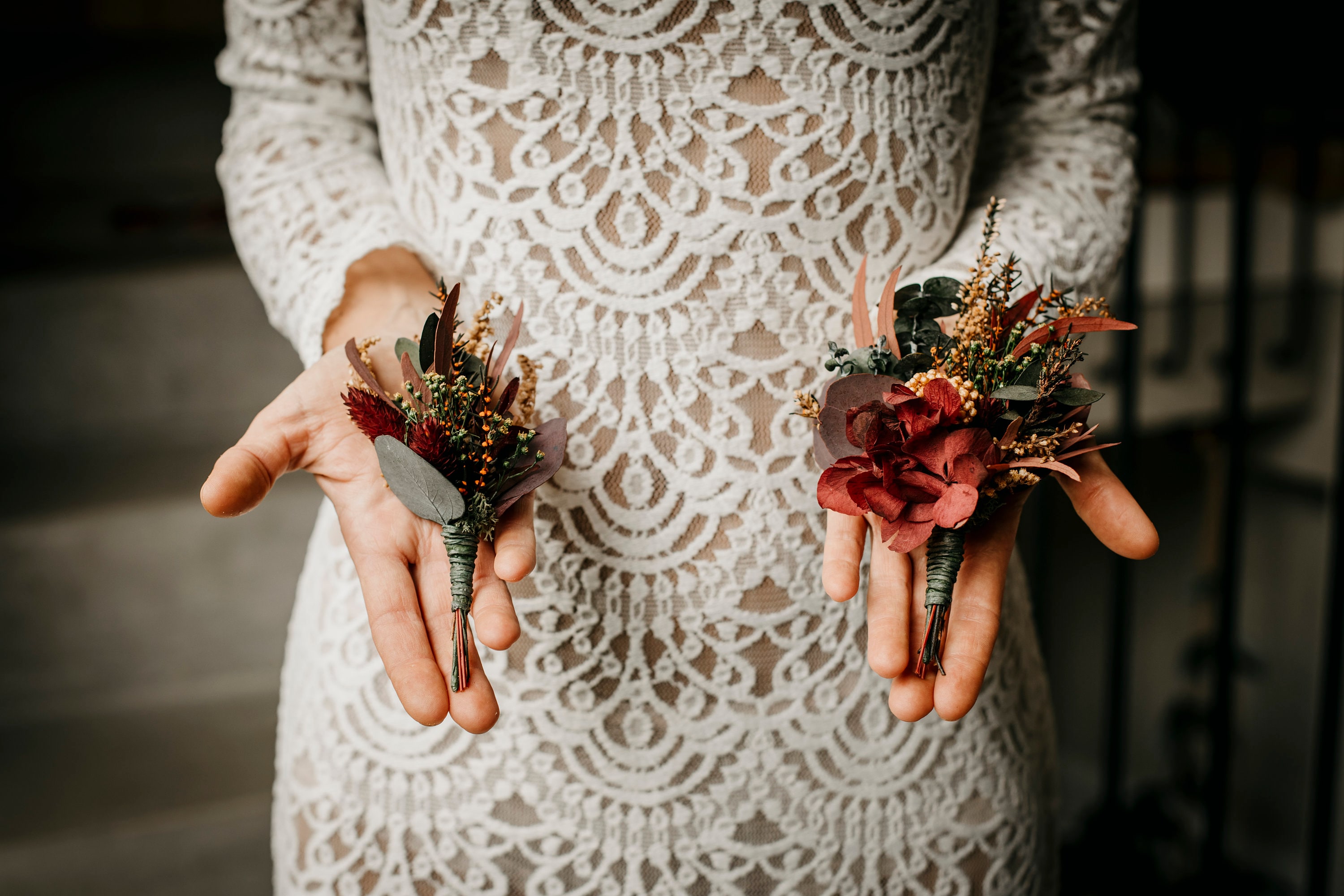 MAKHANI Buttonhole | Red Burgundy Hydrangea Autumn-orange Wedding ...