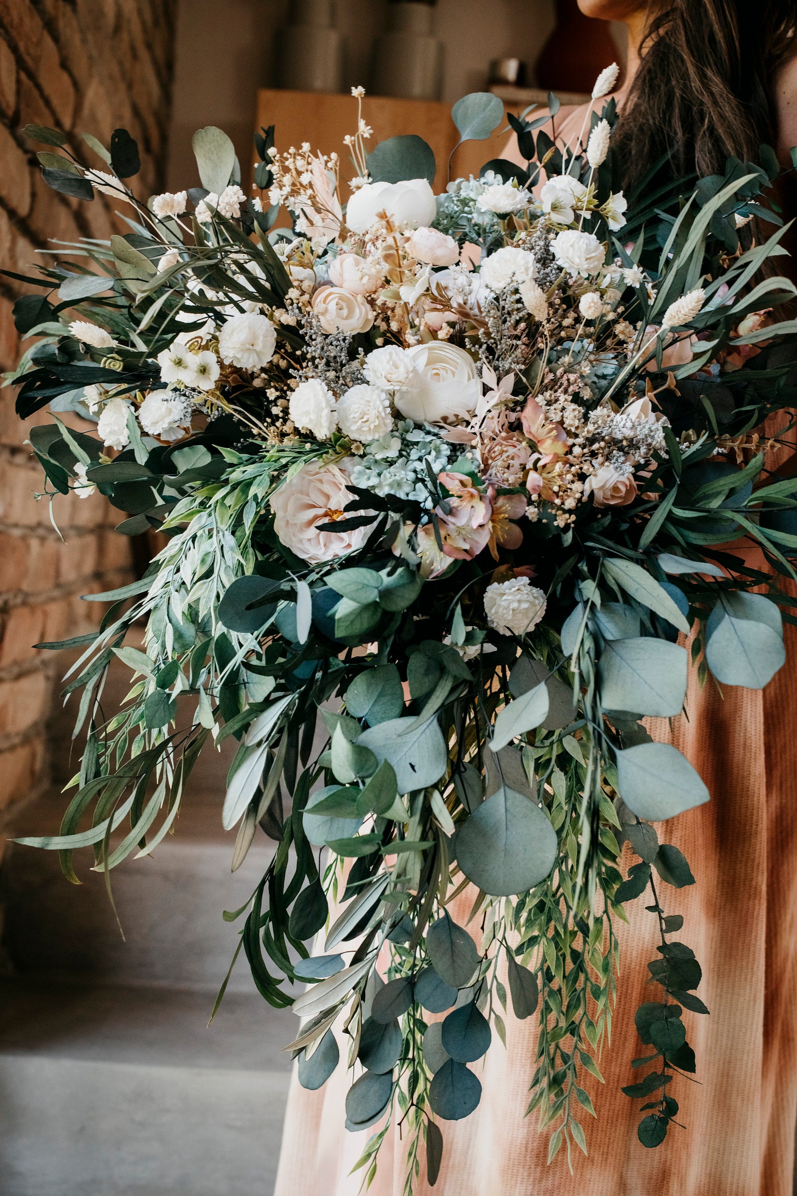 LOUISE | Bridal Bouquet in Blush/light Blue/white/green Tones / Boho ...