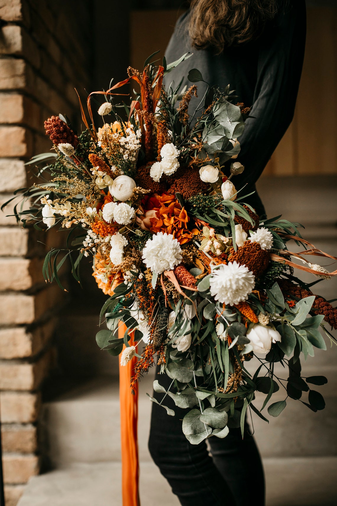 JEMIMA Bouquet | Wild Orange Brown White Greenery Wedding Bouquet ...