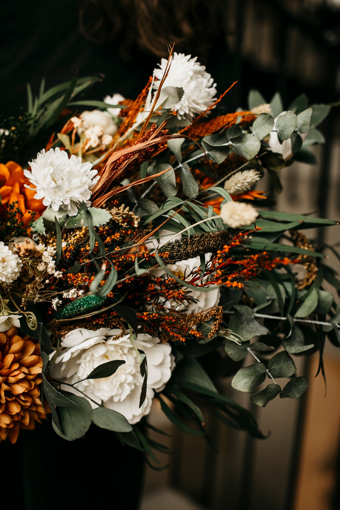 JEMIMA Bouquet | Wild Orange Brown White Greenery Wedding Bouquet ...