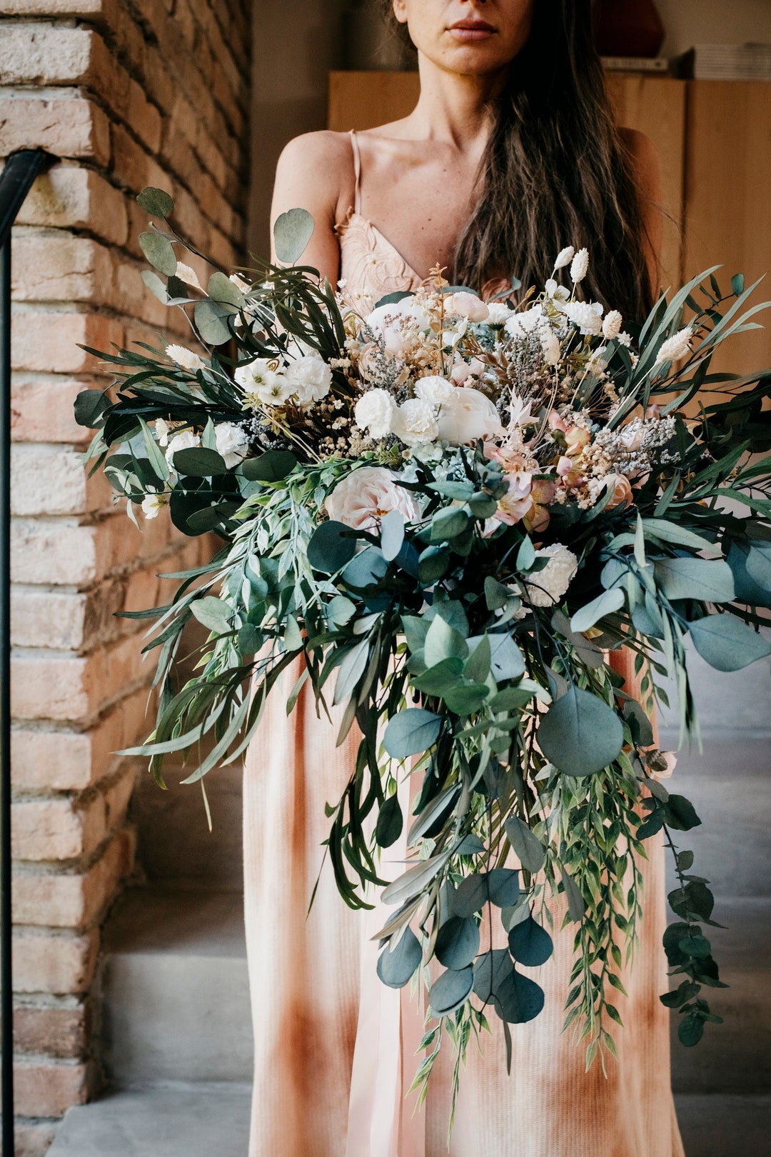 LOUISE | Bridal Bouquet in Blush/light Blue/white/green Tones / Boho ...