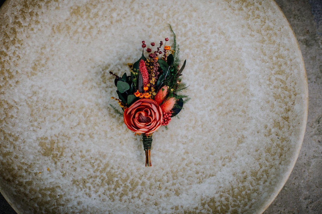 MEGANI Buttonhole | Wild Burnt Orange Terracotta Purple Fuchsia Boho ...