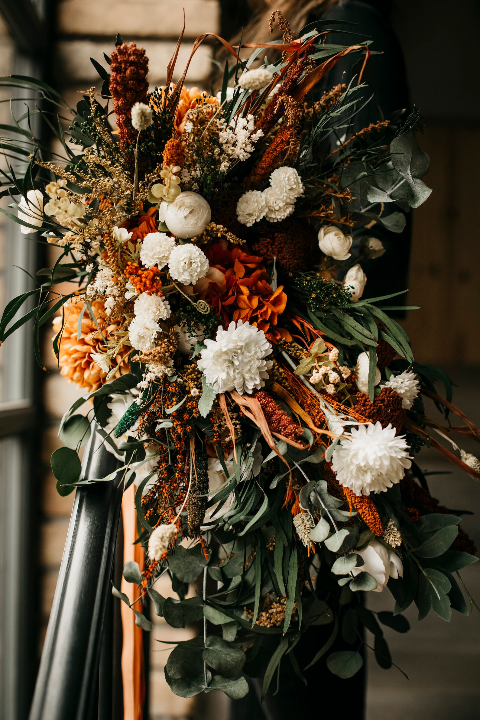 JEMIMA Bouquet | Wild Orange Brown White Greenery Wedding Bouquet ...
