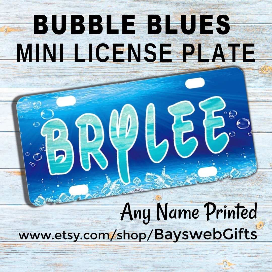 BUBBLE BLUES Mini License Plate Personalized Custom Bike Tag for Wagons ...