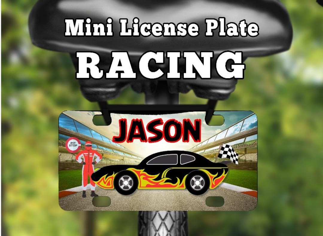 RACE CAR Mini License Plate Personalized Custom Bike Tag Wagons ...
