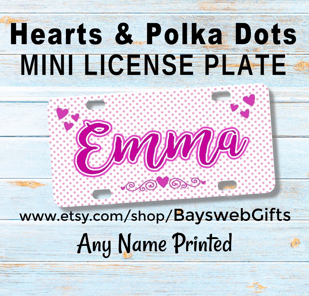 POLKADOT HEARTS Mini License Plate Personalized Custom Bike Tag for ...