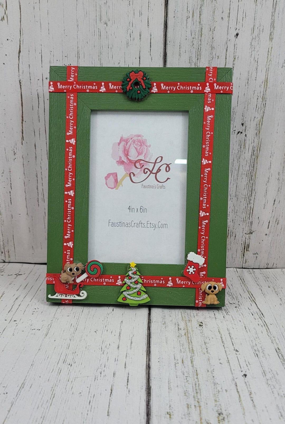 Handmade Christmas Photo Frame | Green Holiday Picture Frame | Merry ...