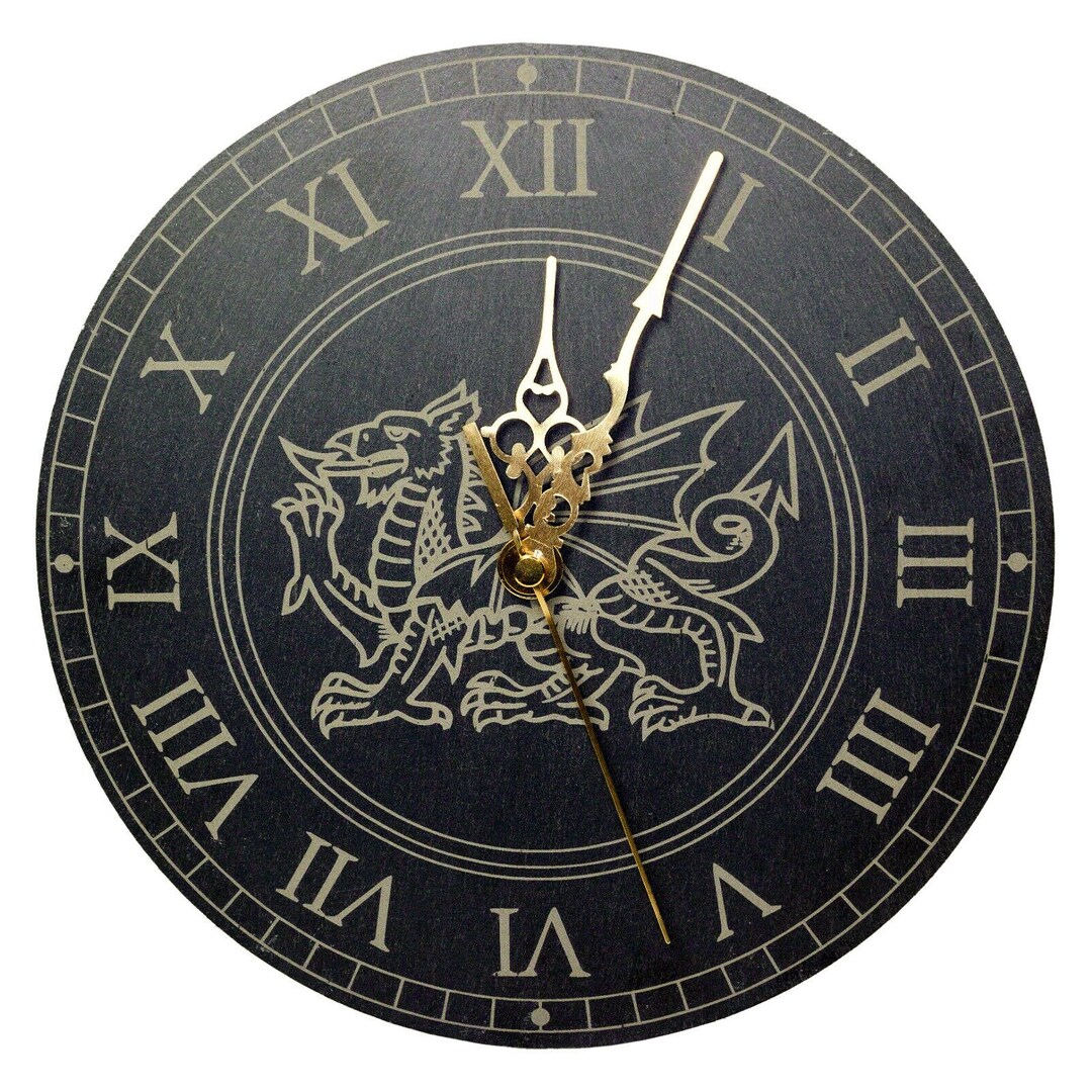 Welsh Slate Wall Clock With Welsh Dragon Design and Roman Numerals ...