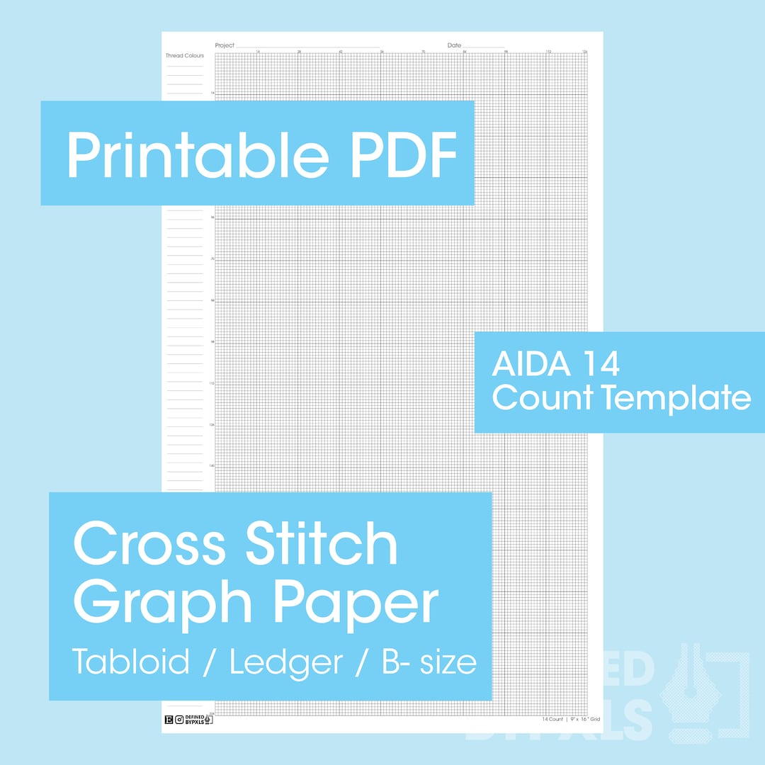 PRINTABLE | Aida 14 Cross Stitch Graph Paper | Tabloid / Ledger / B ...