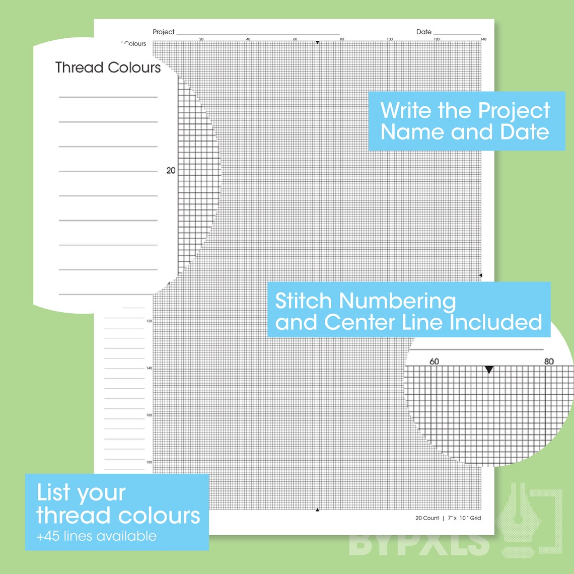 PRINTABLE | Aida 20 Cross Stitch Graph Paper | Letter/a4 | 20 Fabric ...