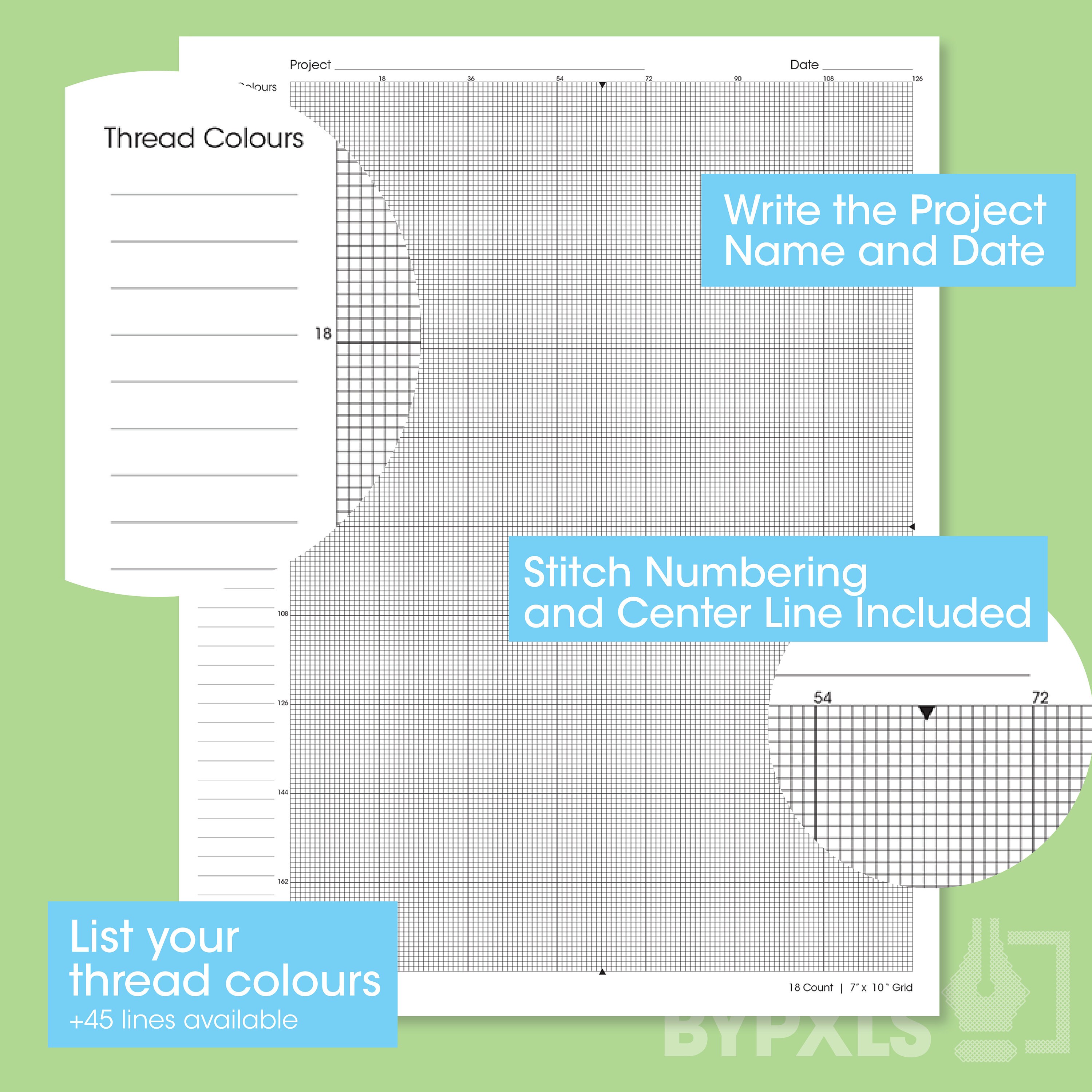 PRINTABLE | Aida 18 Cross Stitch Graph Paper | Letter/a4 | 18 Fabric ...