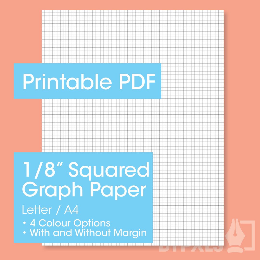 PRINTABLE | 1/8" (0.125in) Squared Grid Graph Paper | Letter/a4 | 5 ...