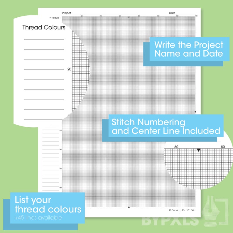 PRINTABLE Aida 20 Cross Stitch Graph Paper Letter/a4 20 Fabric Counts ...