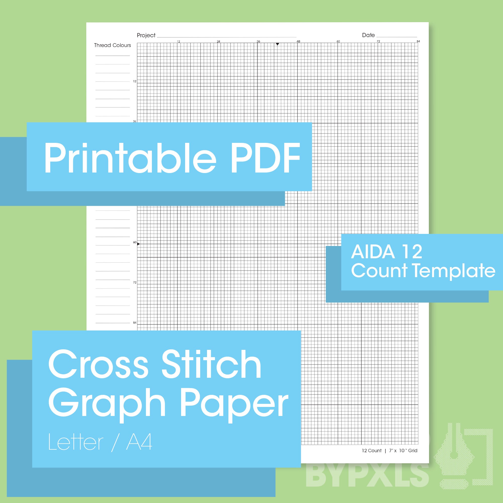PRINTABLE Aida 12 Cross Stitch Graph Paper Letter/a4 12 - Etsy