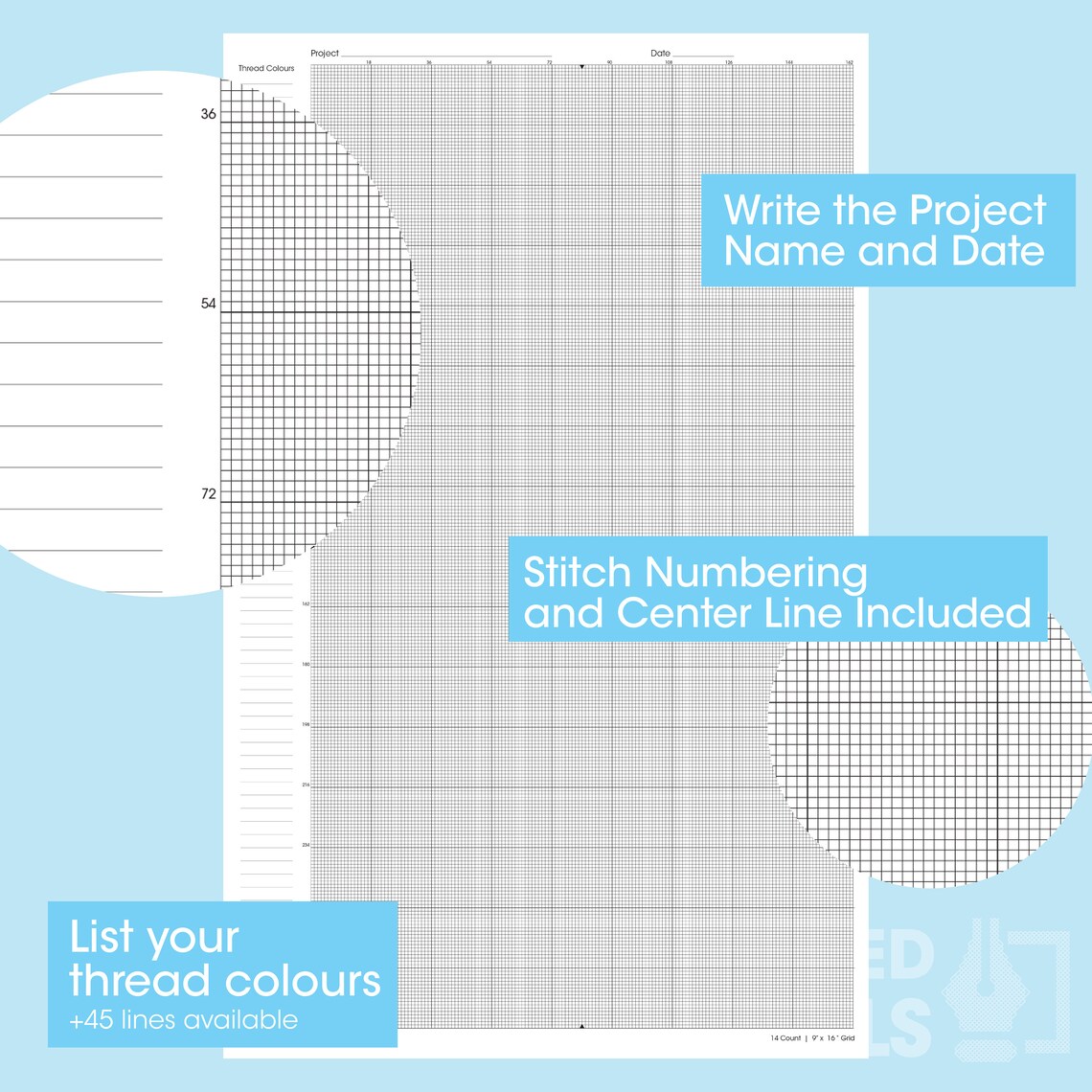 PRINTABLE | Aida 18 Cross Stitch Graph Paper | Tabloid / Ledger / B ...
