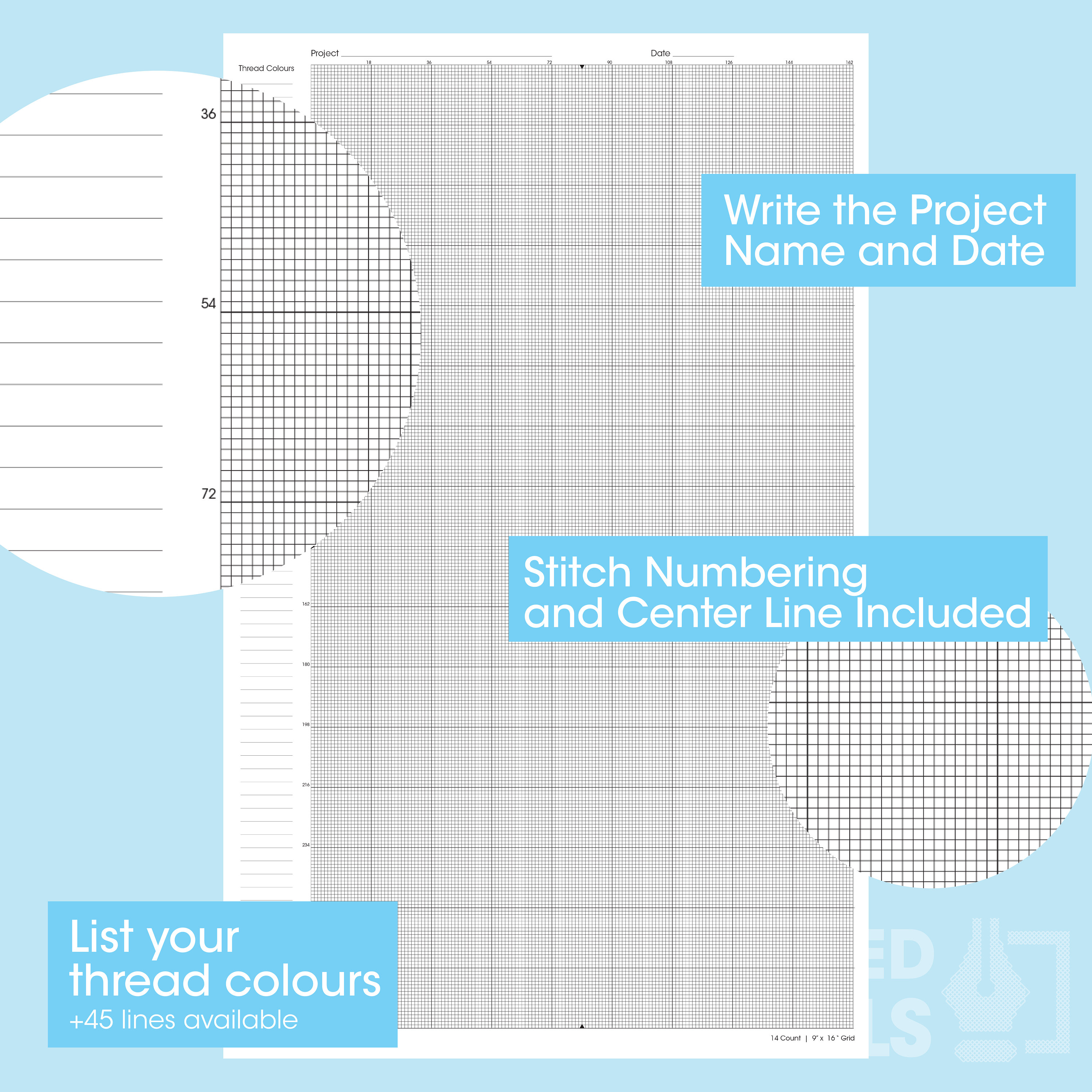PRINTABLE | Aida 18 Cross Stitch Graph Paper | Tabloid / Ledger / B ...