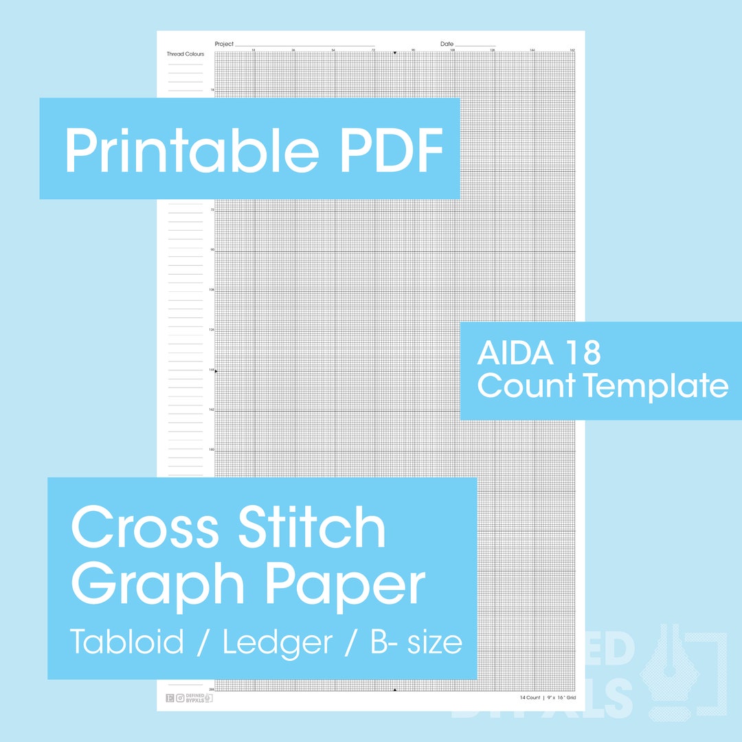 PRINTABLE | Aida 18 Cross Stitch Graph Paper | Tabloid / Ledger / B ...
