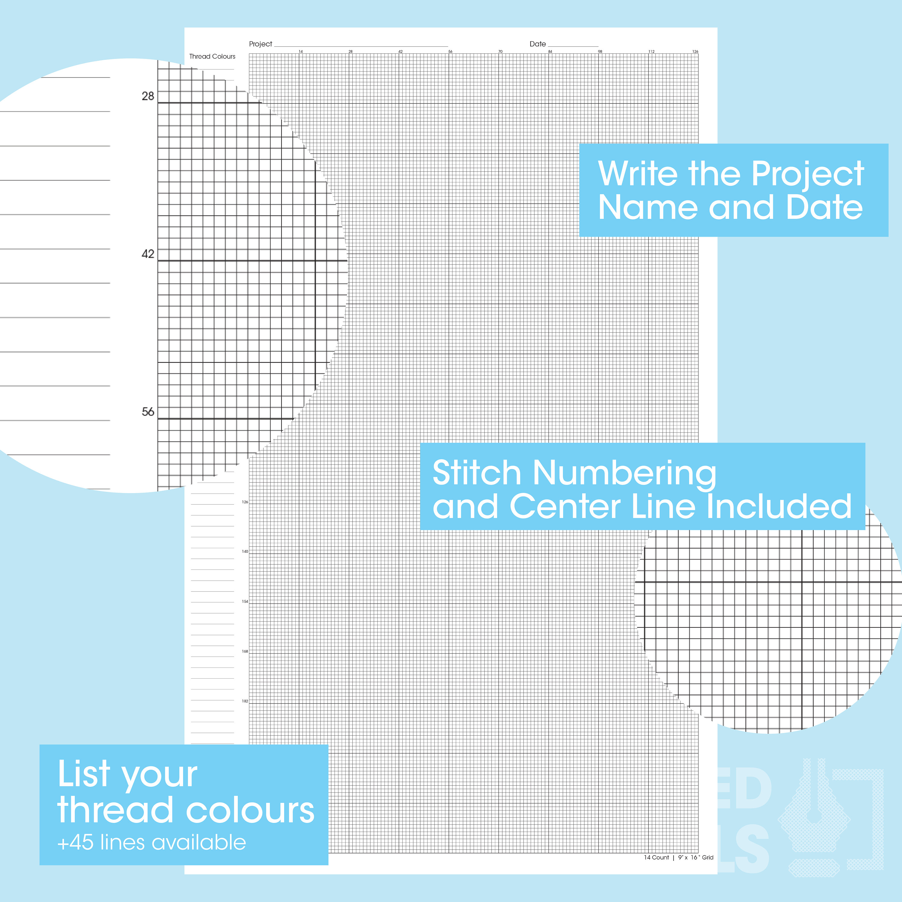 PRINTABLE | Aida 14 Cross Stitch Graph Paper | Tabloid / Ledger / B ...