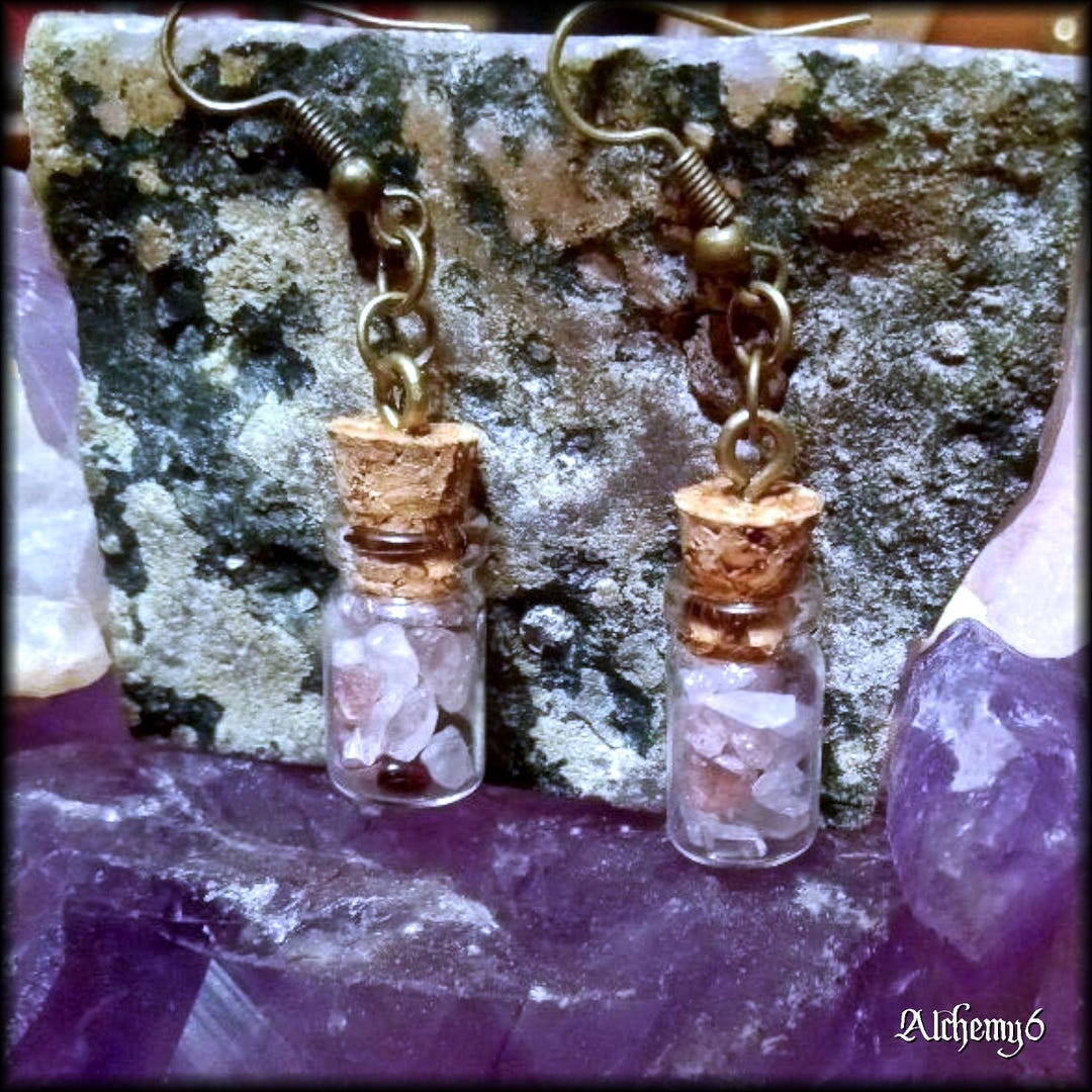 POTION BOTTLE EARRINGS Glass Vials Strawberry Quartz Garnet Gift ...