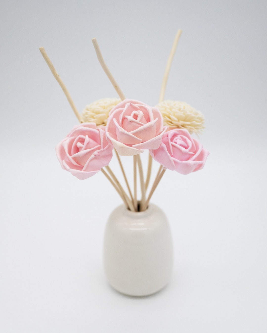 7 Pcs Set (3 Roses and 2 Dahlias) With 3 Willow Branch Sticks Oil Reed ...