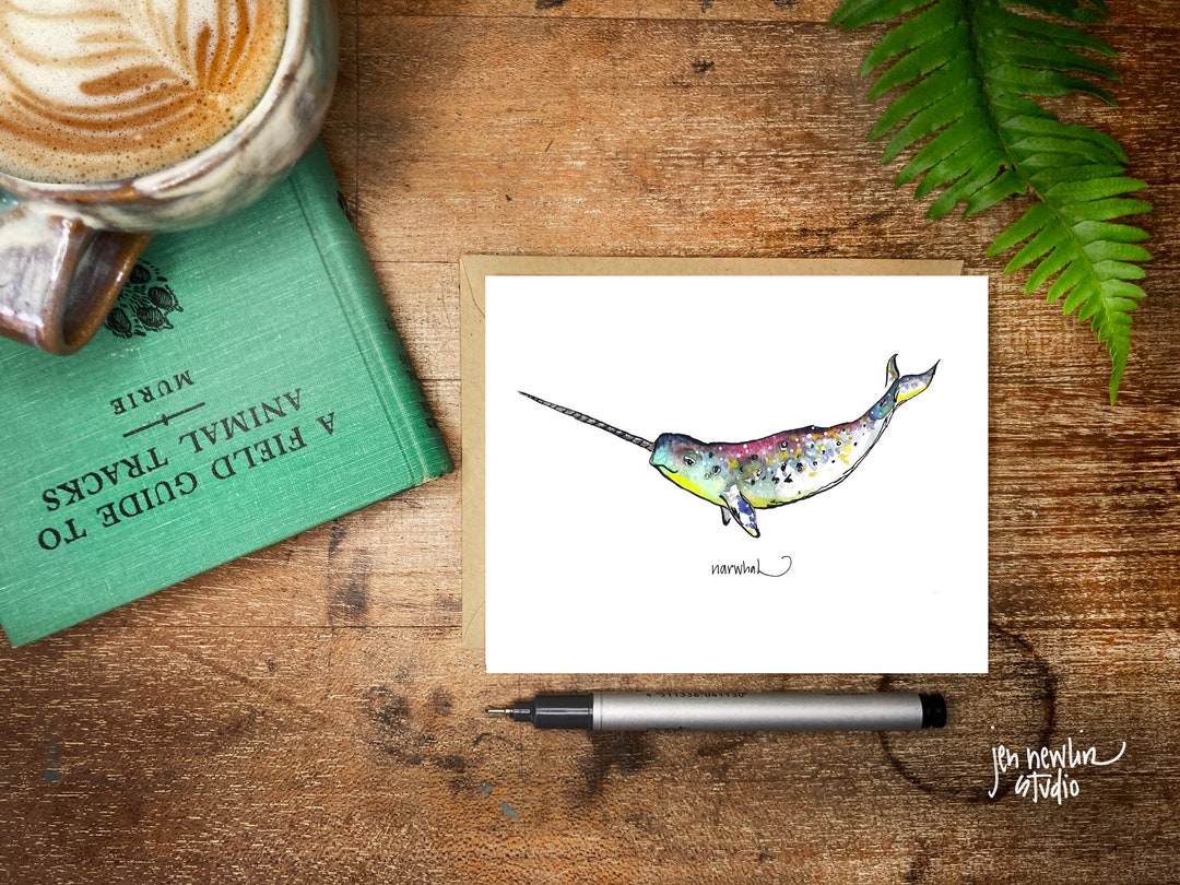 Narwhal Greeting Card Wildlife Illustration Watercolor Card With ...