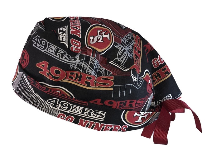 San Francisco 49ers Stadium Football Tie Back Scrub Cap, Nurse Hat ...