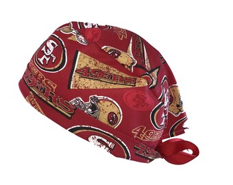 San Francisco 49ers Stadium Football Tie Back Scrub Cap, Nurse Hat ...